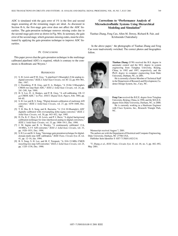 Corrections to "Performance analysis of microelectrofluidic systems using hierarchical modeling ...