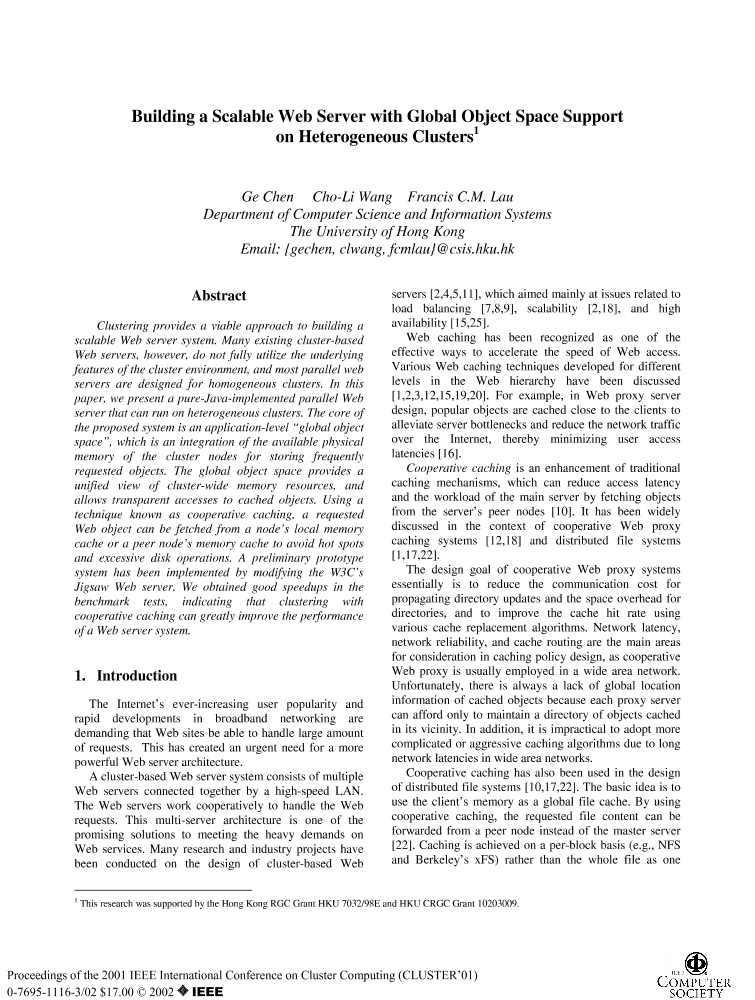 Building a scalable web server with global object space support on heterogeneous clusters | IEEE ...