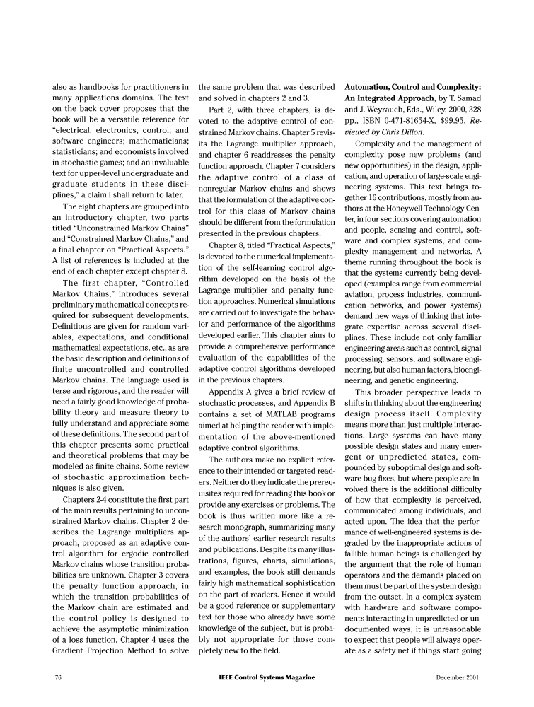 Automation, control and complexity: an integrated approach [Book Review ...