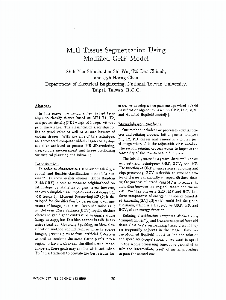 MRI tissue segmentation using modified GRF model | IEEE Conference ...