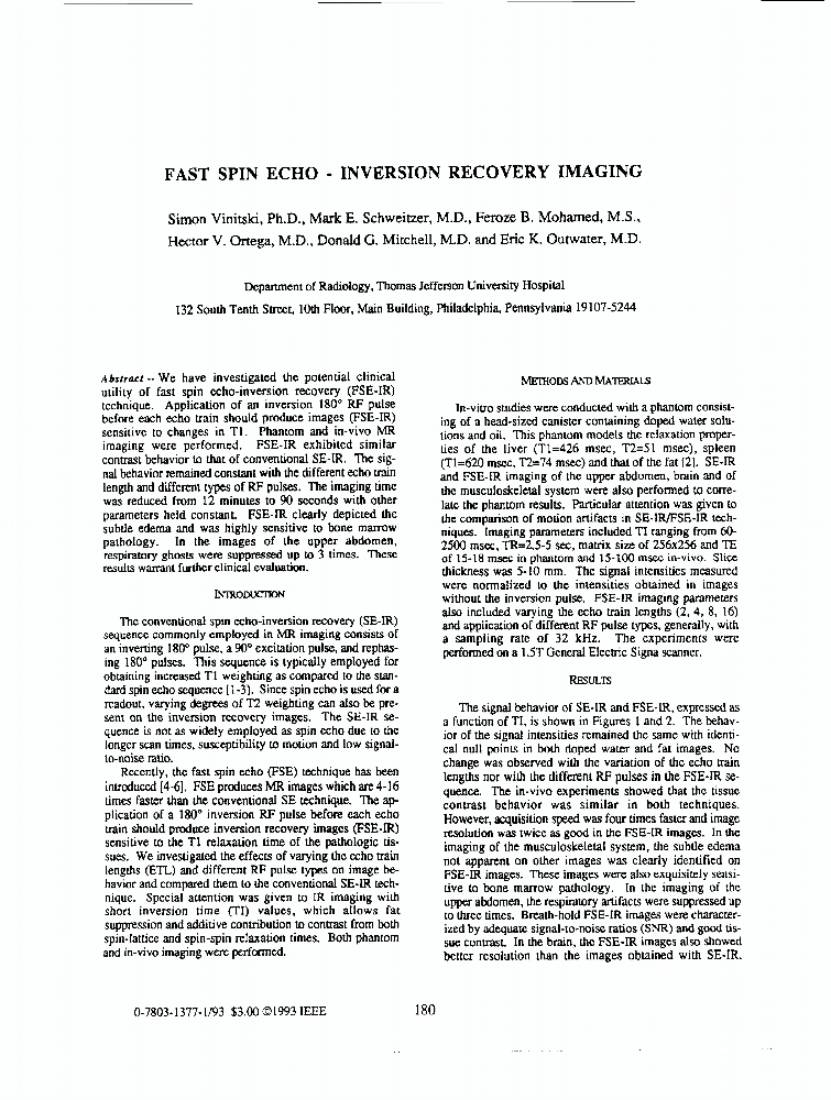 Fast spin echo - inversion recovery imaging | IEEE Conference ...