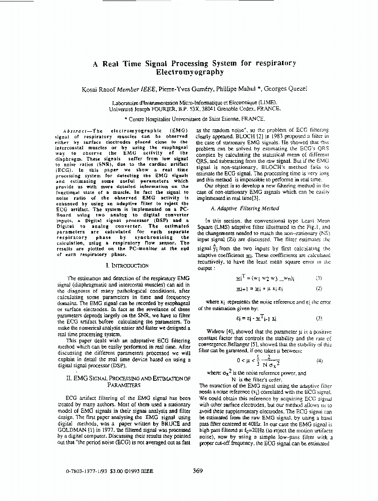 A real time signal processing system for respiratory electromyography ...
