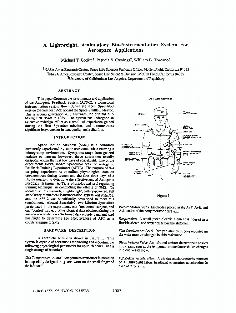 A lightweight, ambulatory bio-instrumentation system for aerospace ...