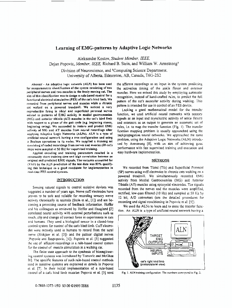 Learning of EMG-patterns by adaptive logic networks | IEEE Conference ...