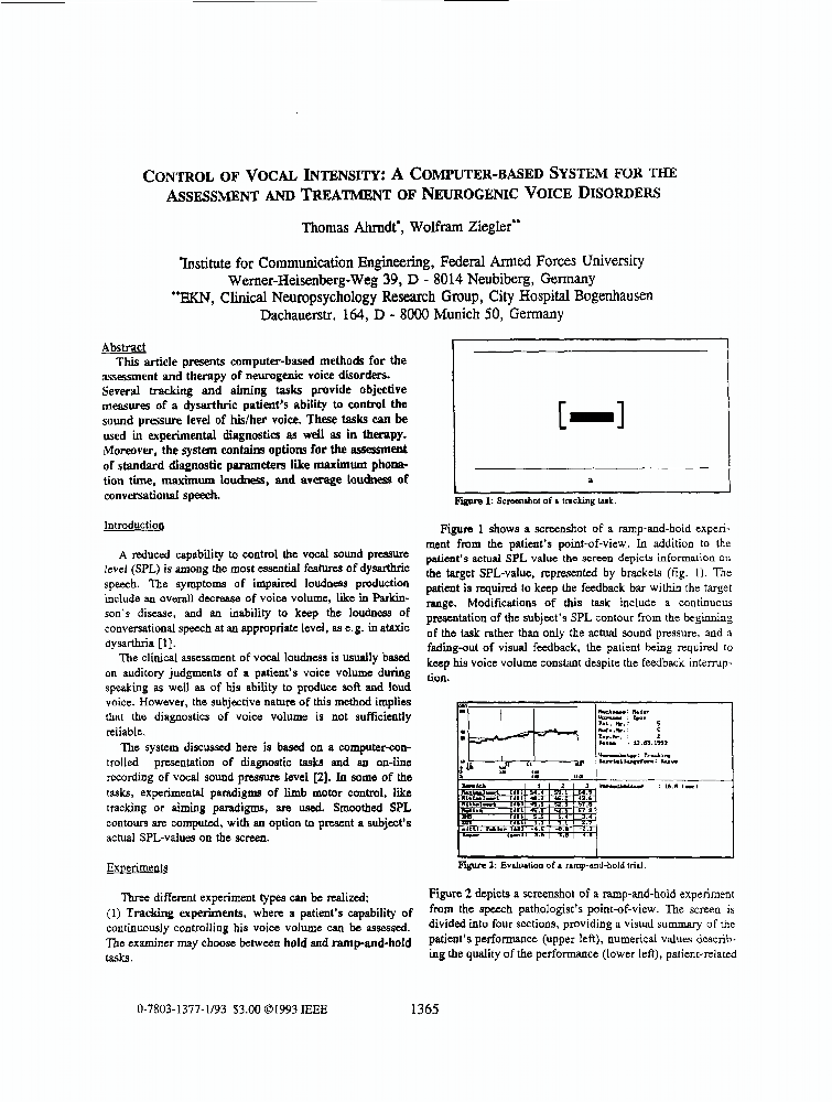 Control of vocal intensity: a comtuter-based system for the assessment ...