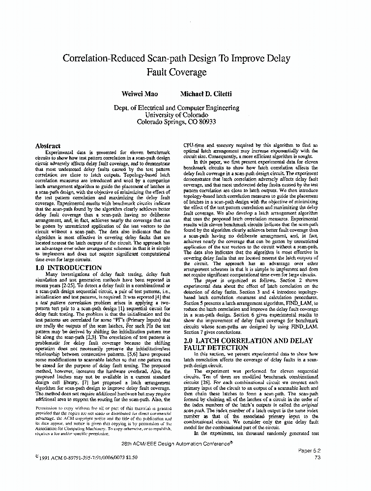 Correlation-reduced scan-path design to improve delay fault coverage ...