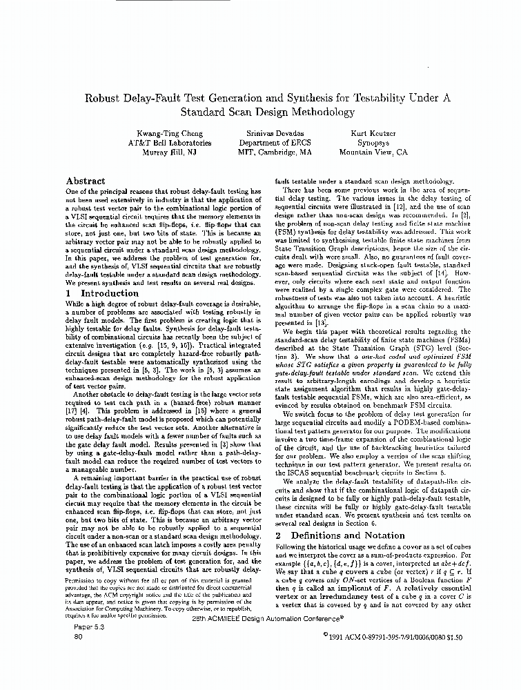 Robust delay-fault test generation and synthesis for testability under ...