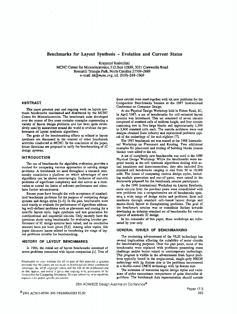 Benchmarks for layout synthesis - evolution and current status | IEEE ...