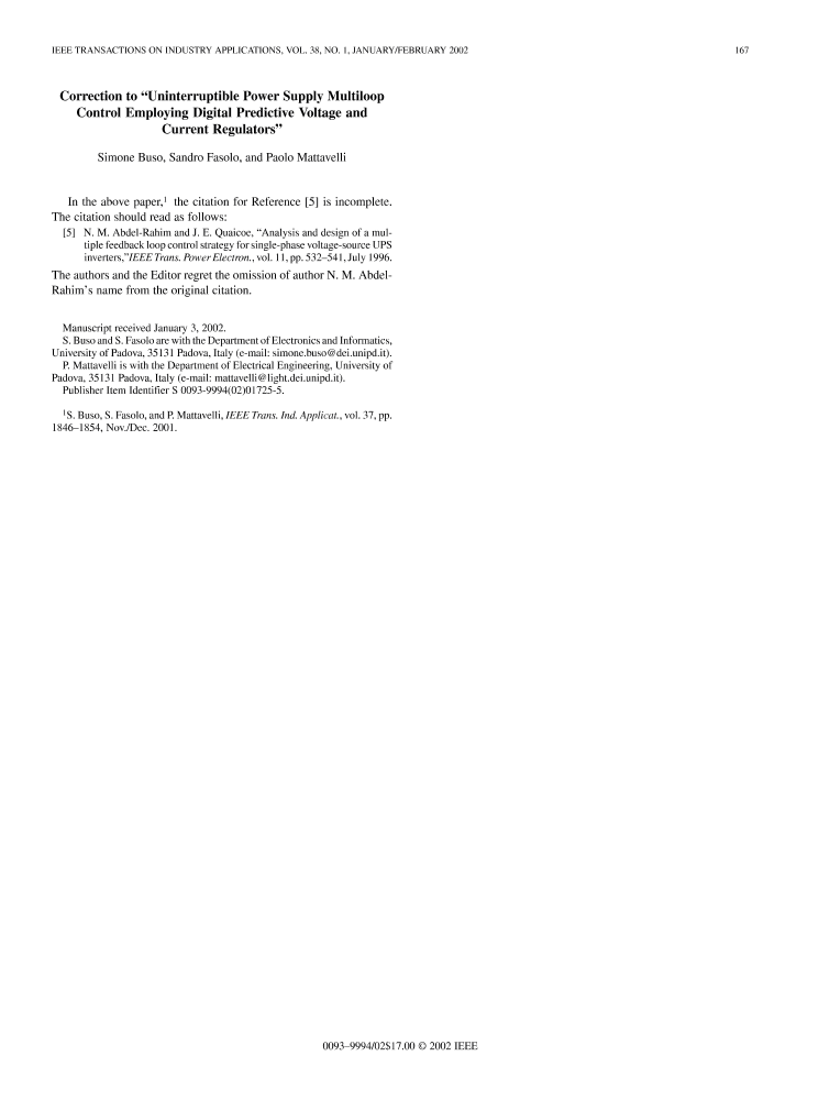 Correction to "uninterruptible power supply multiloop control employing ...