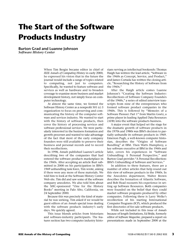 The Start of the Software Products Industry | IEEE Journals & Magazine ...