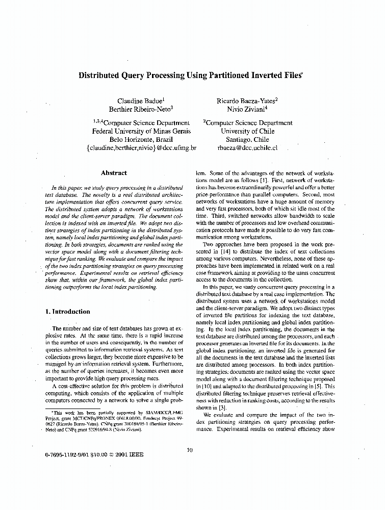 Distributed query processing using partitioned inverted files | IEEE Conference Publication ...