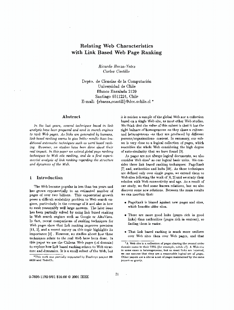 Relating web characteristics with link based web page ranking | IEEE ...