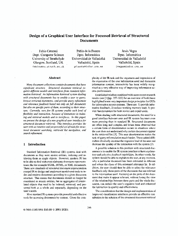 Design of a graphical user interface for focussed retrieval of ...