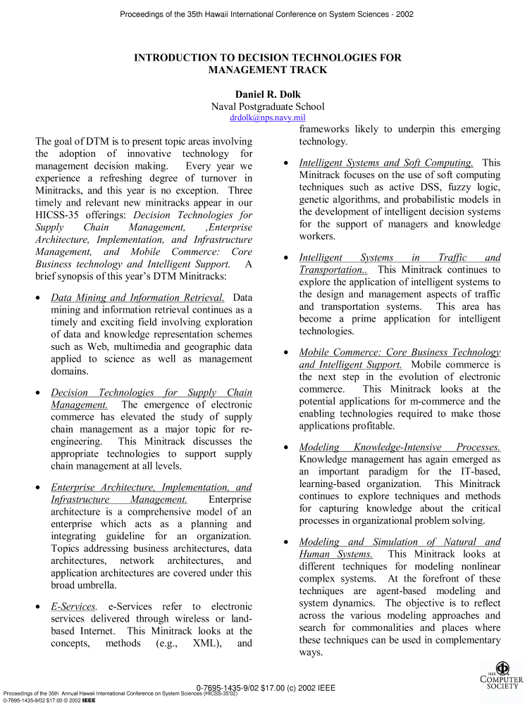 Introduction to decision technologies for management track | IEEE ...