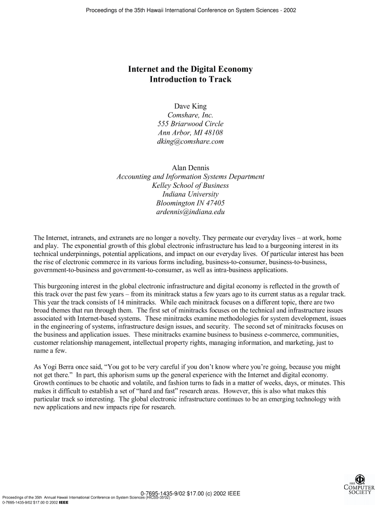 Internet and the digital economy introduction to track | IEEE ...