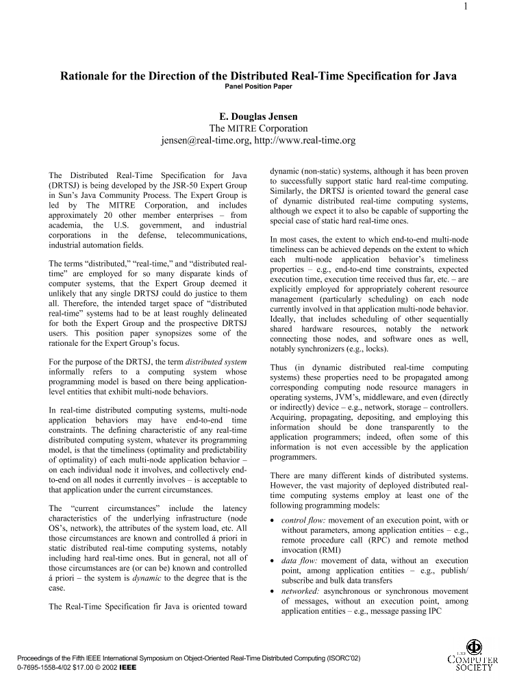 Rationale for the direction of the distributed real-time specification for java panel position ...