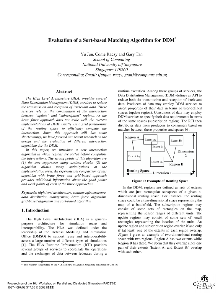 Evaluation of a sort-based matching algorithm for DDM | IEEE Conference Publication | IEEE Xplore