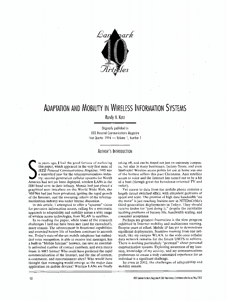 Adaptation and mobility in wireless information systems | IEEE Journals ...