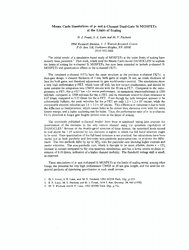 Monte carlo simulations of p- and n-channel dual-gate Si MOSFETs at the ...