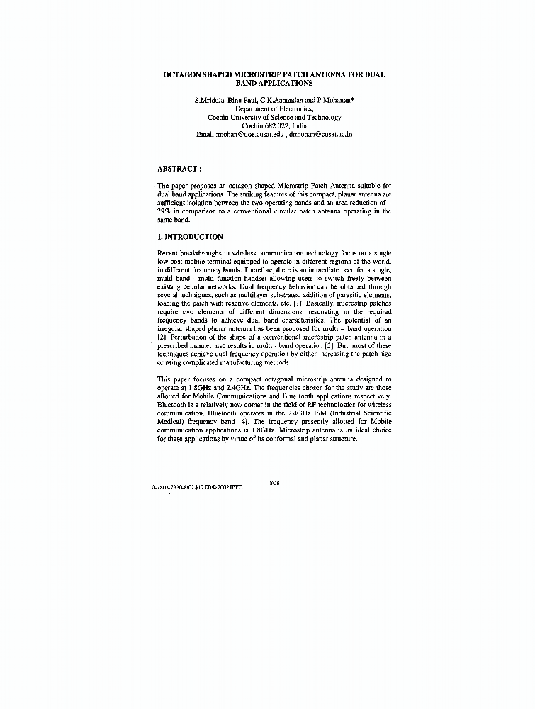 Octagon shaped microstrip patch antenna for dual band applications ...