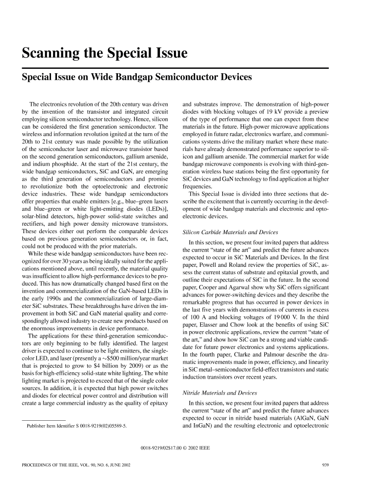Special issue on wide bandgap semiconductor devices | IEEE Journals & Magazine | IEEE Xplore