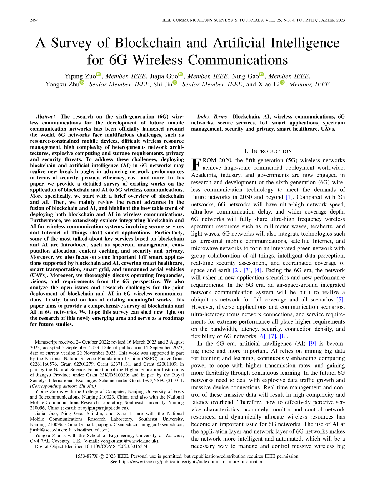 A Survey of Blockchain and Artificial Intelligence for 6G Wireless ...