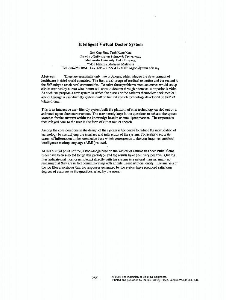 Intelligent virtual doctor system | IET Conference Publication | IEEE ...
