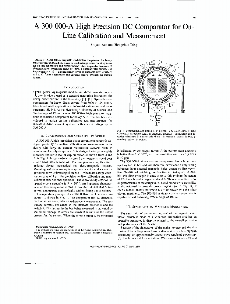 A 300 000- a high precision DC comparator for on-line calibration and measurement | IEEE ...