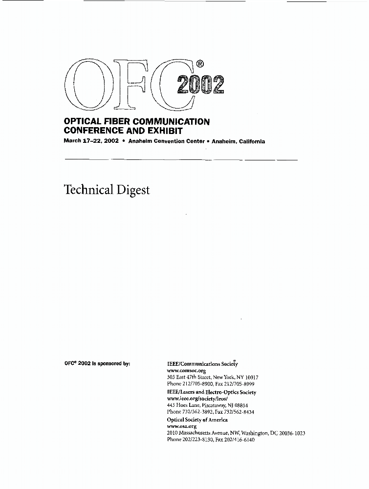 Optical Fiber Communications Conference. (OFC). Postconference ...