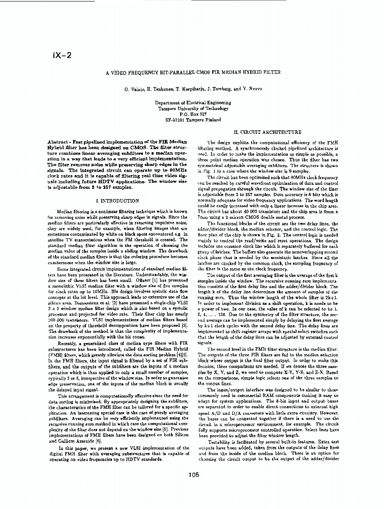 A video frequency bit-parallel CMOS FIR median hybrid filter | IEEE ...