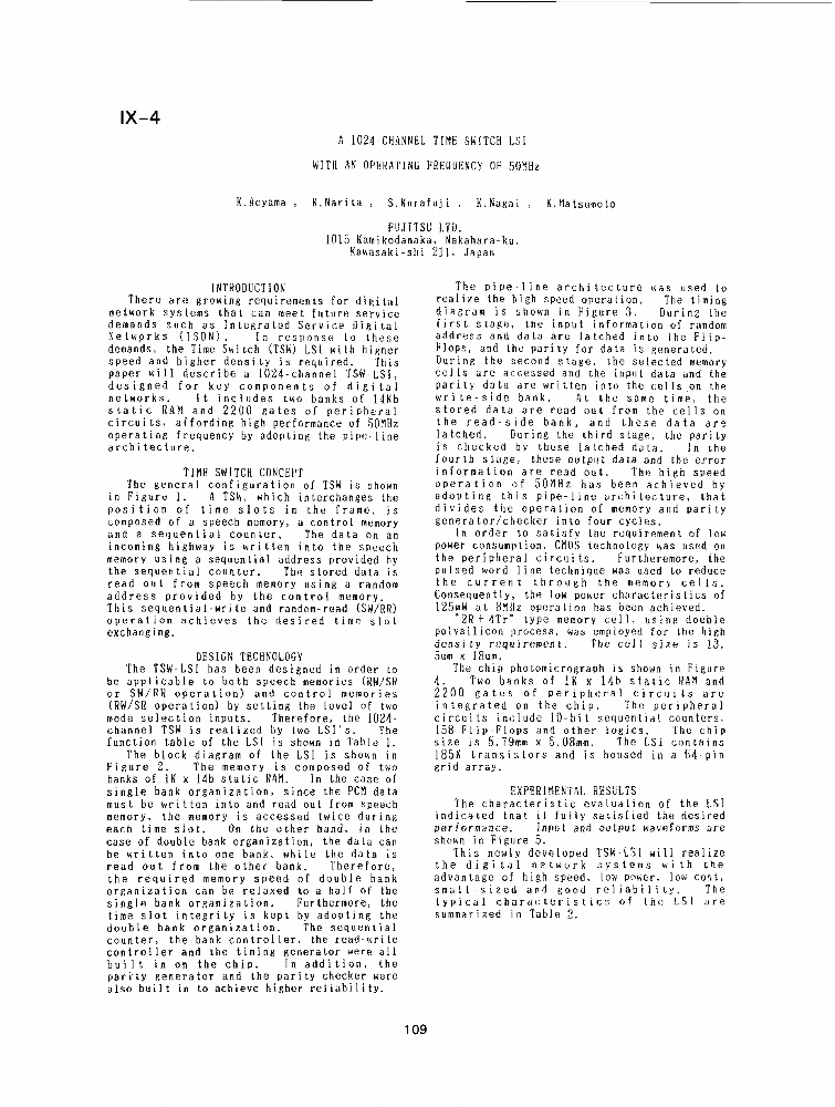 A 1024-channel time switch LSI with an operating frequency of 50MHz ...