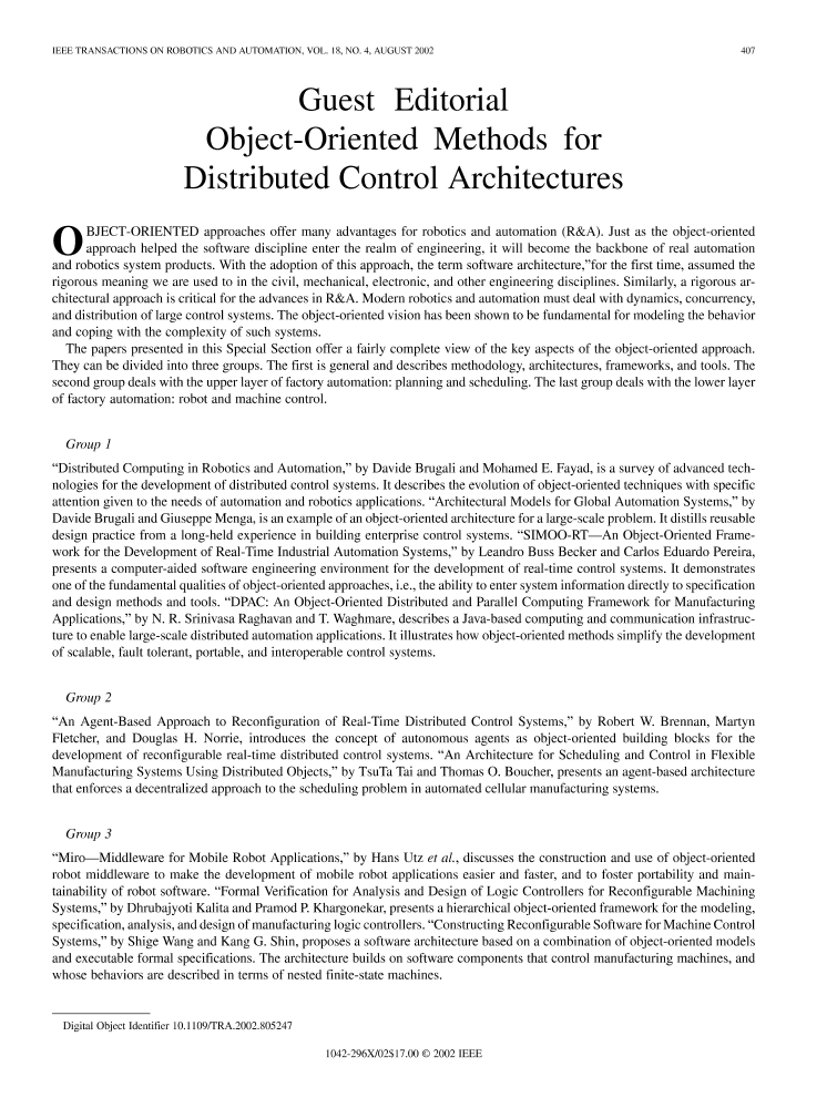 Guest editorial object-oriented methods for distributed control architectures | IEEE Journals ...