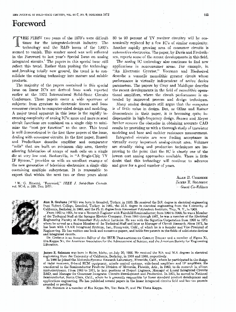 Foreword (December 1972) | IEEE Journals & Magazine | IEEE Xplore