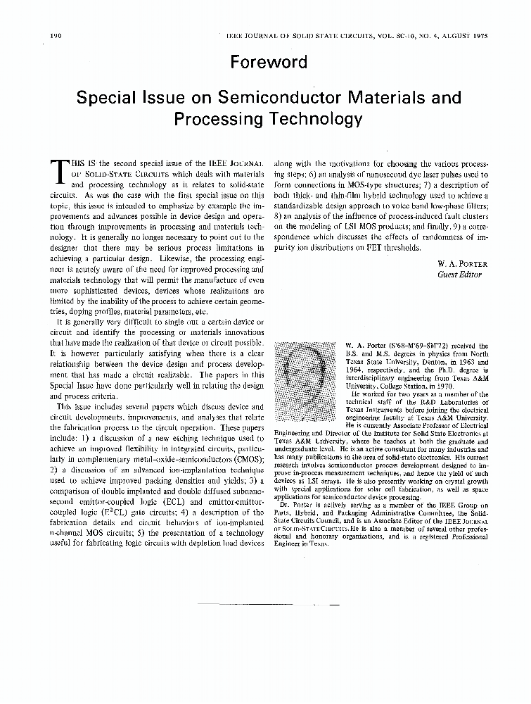 Foreword - Special issue on semiconductor materials and processing ...