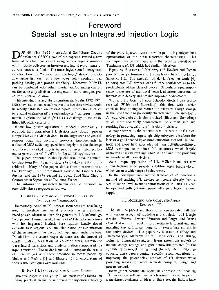 Foreword: Special Issue on Integrated Injection Logic | IEEE Journals ...
