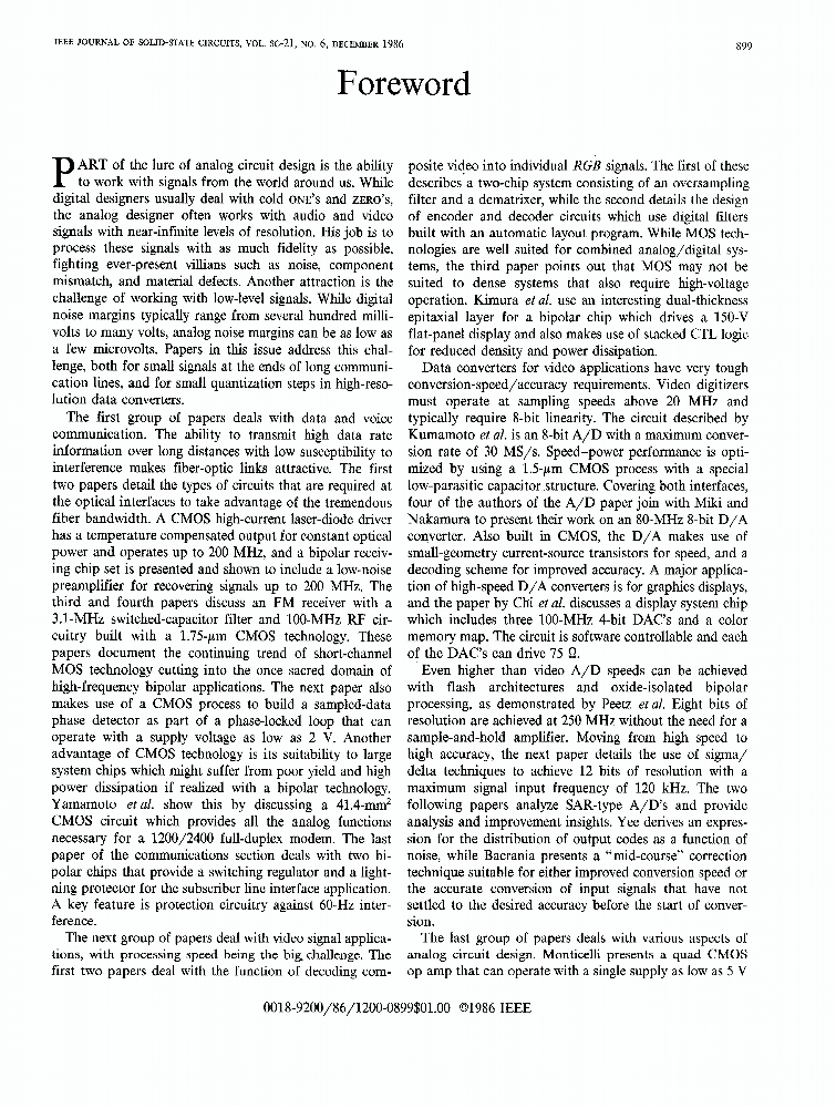 Foreword (December 1986) | IEEE Journals & Magazine | IEEE Xplore