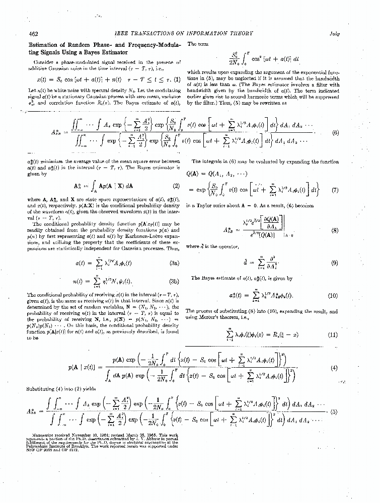 Estimation Of Random Phase And Frequency Modulating Signals Using A Bayes Estimator Corresp