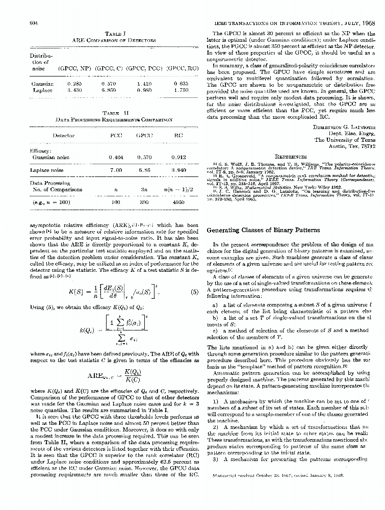Generating Classes Of Binary Patterns Corresp Ieee Journals And Magazine Ieee Xplore