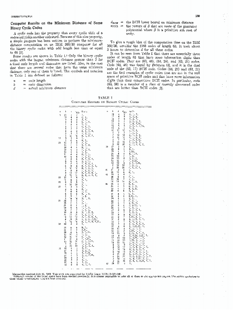 Computer results on the minimum distance of some binary cyclic codes ...