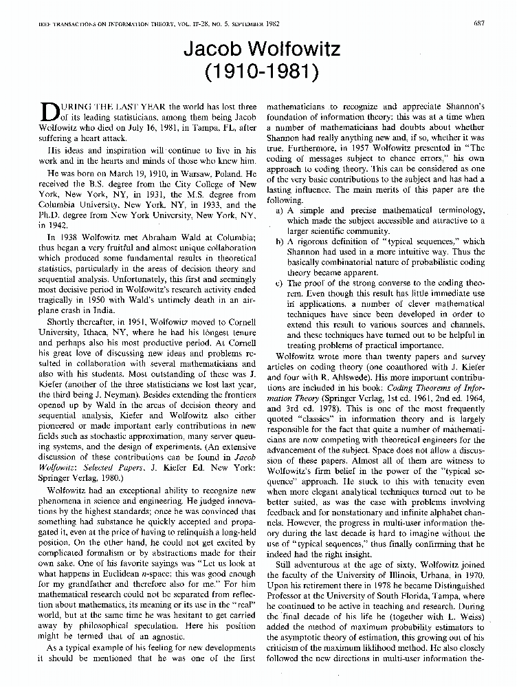 In Memorium: Jacob Wolfowitz | IEEE Journals & Magazine | IEEE Xplore