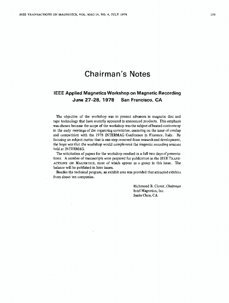 Chairman's notes | IEEE Journals & Magazine | IEEE Xplore