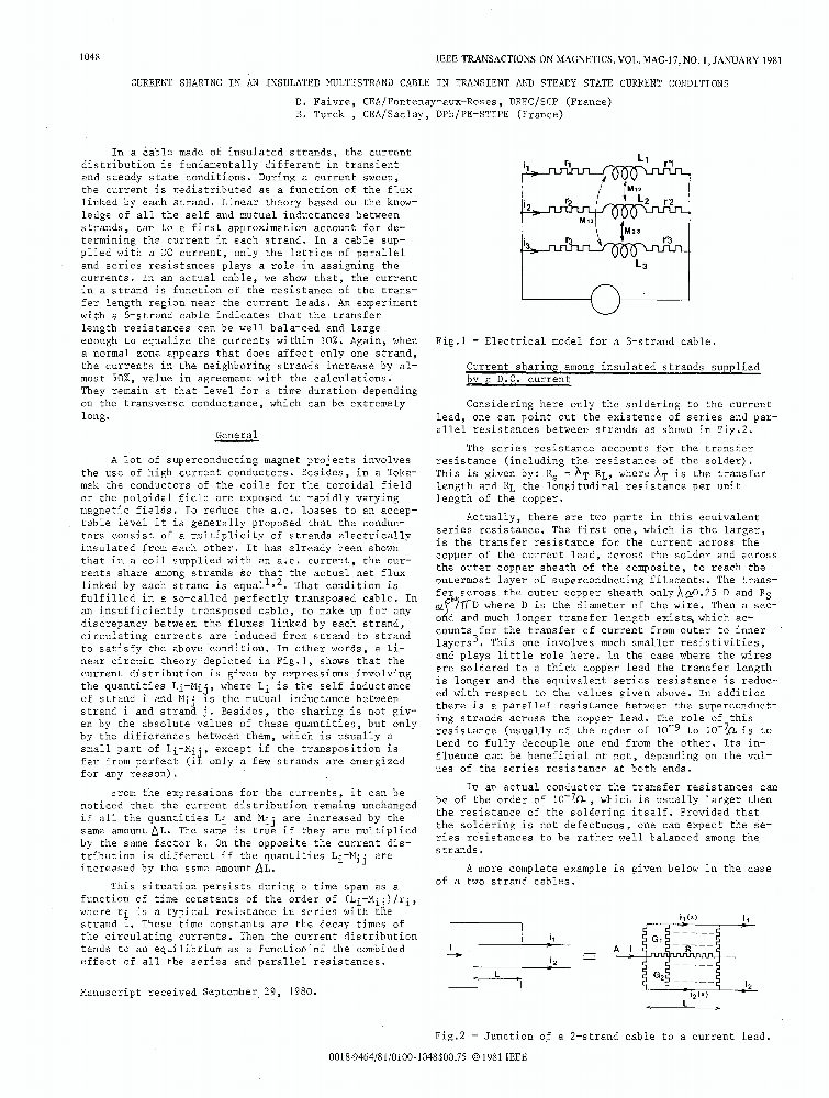 Current sharing in an insulated multistrand cable in transient and ...