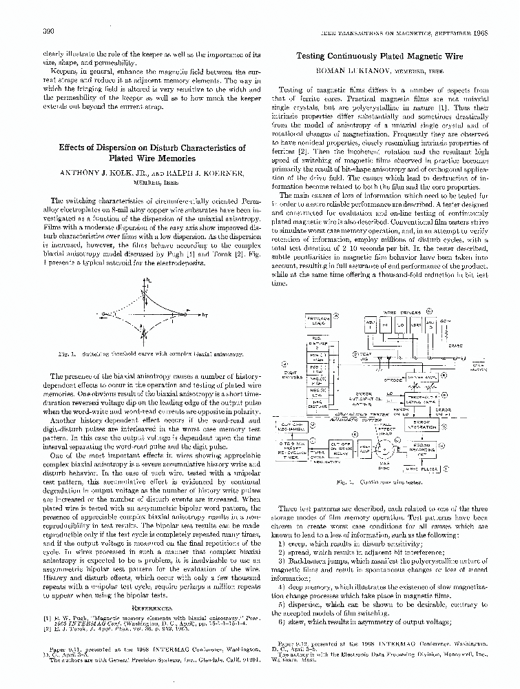 Effects of dispersion on disturb characteristics of plated wire ...
