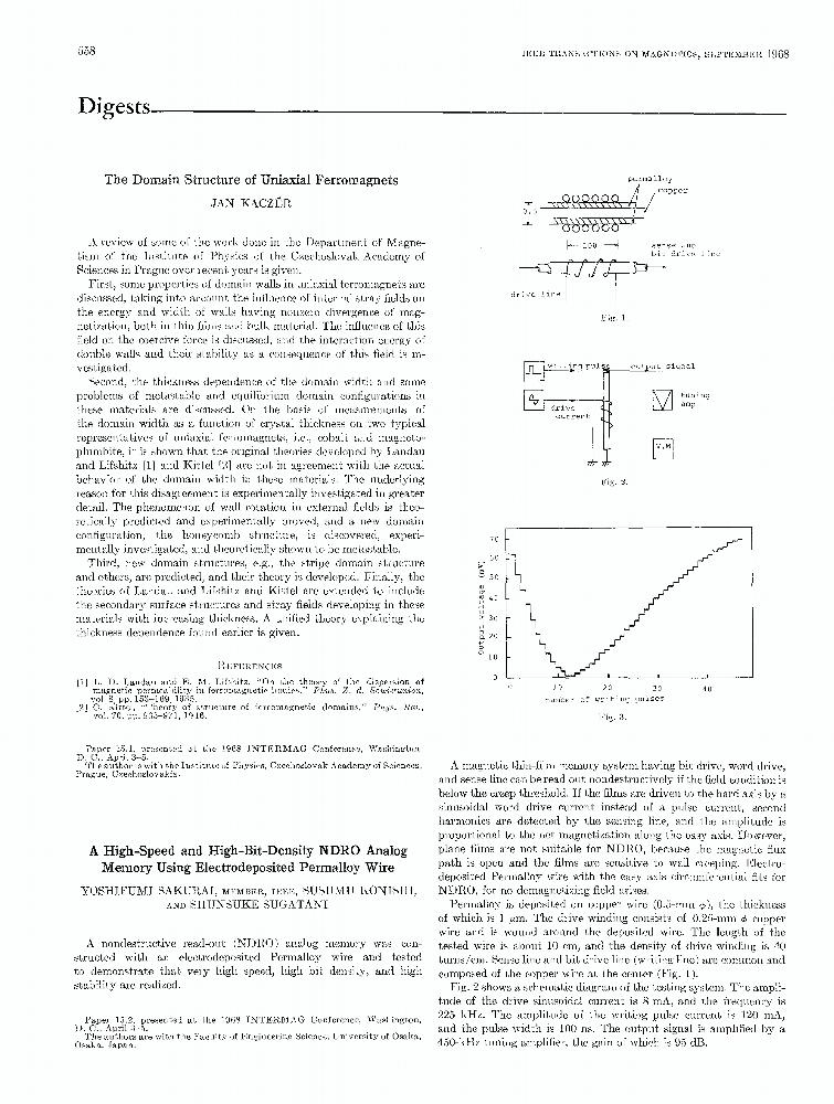 A High Speed And High Bit Density Ndro Analog Memory Using Electrodeposited Permalloy Wire