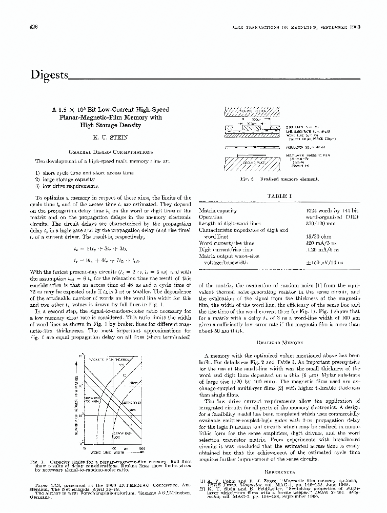 A 1.5 × 105bit low-current high-speed planar-magnetic-film memory with ...