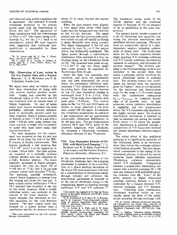 Observation of laser action in CO gas excited only with a nuclear ...