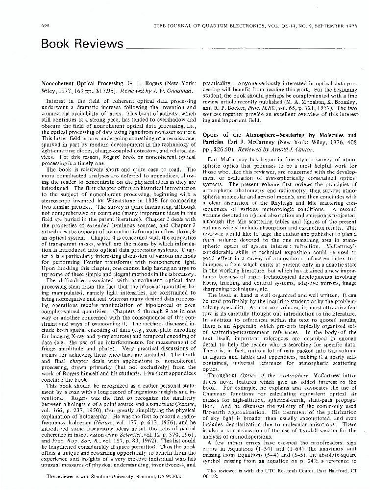 Optics of the atmosphere--Scattering by molecules and particles | IEEE ...
