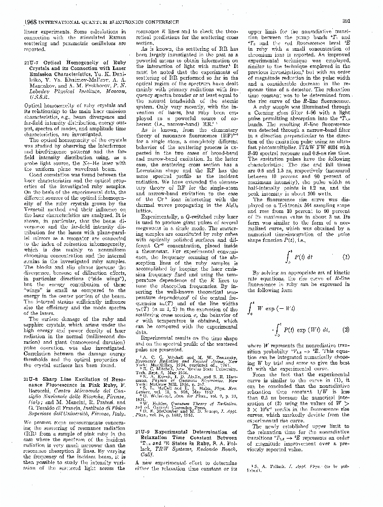 Sharp line excitation of resonance fluorescence in pink ruby | IEEE ...
