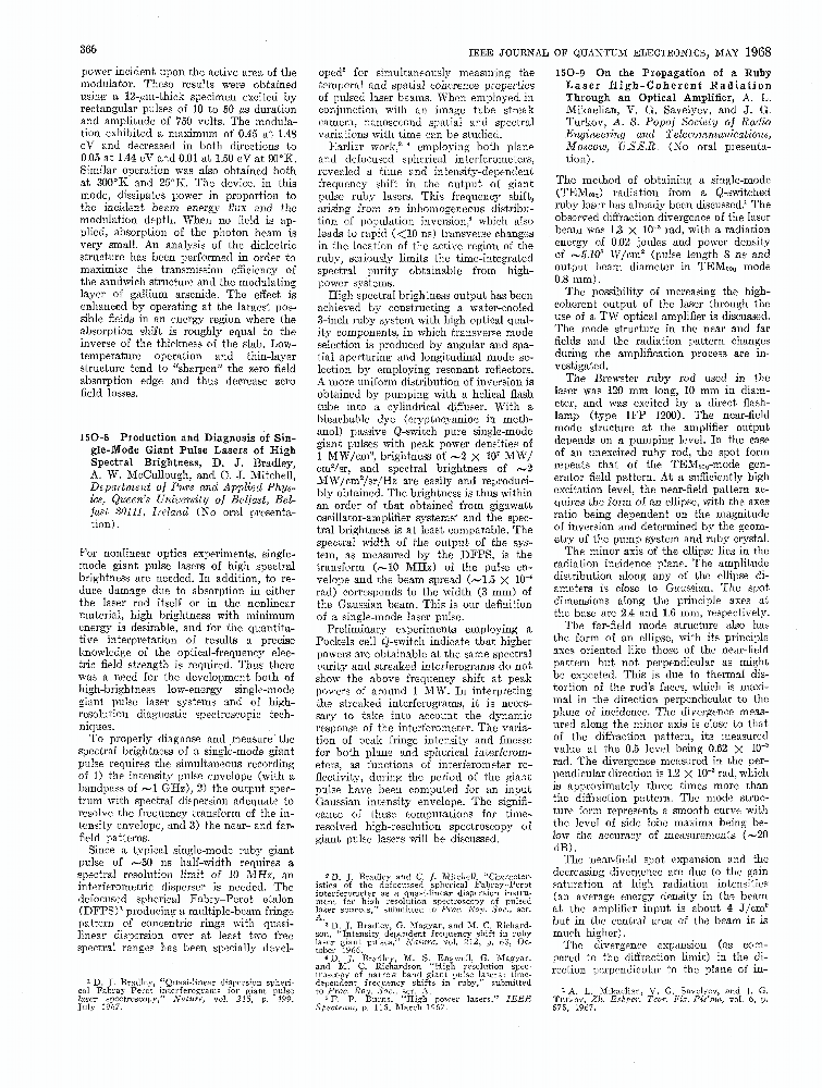 Production and diagnosis of single-mode giant pulse lasers of high ...