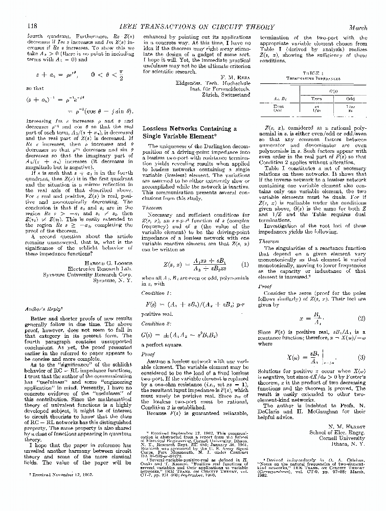 Authors Reply To A Short Proof Of The Theorem On Schlict Behavior Of Rc Impedance Functions